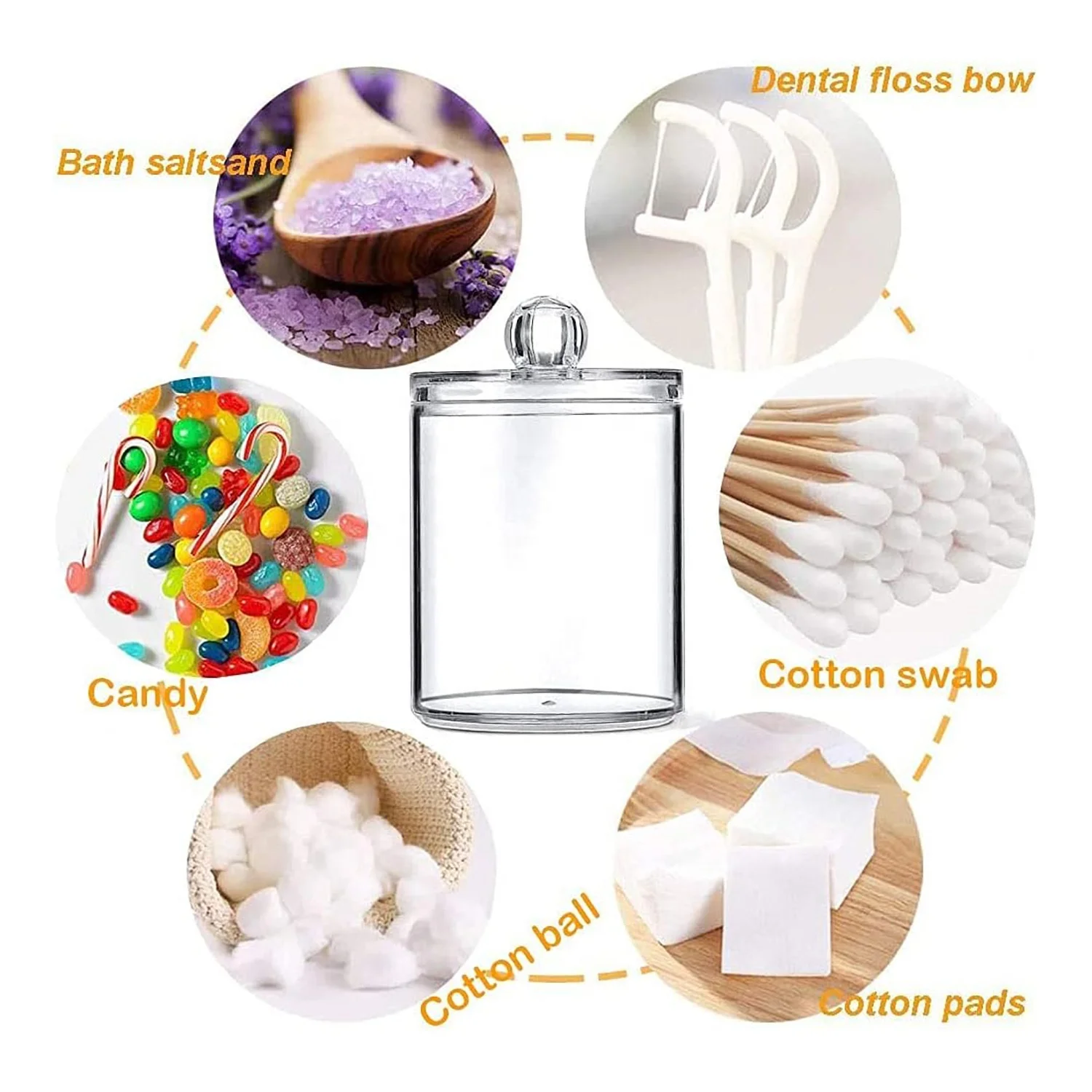 Plastic Acrylic Bathroom Vanity Canister Jars With Storage Lid,Cotton ...
