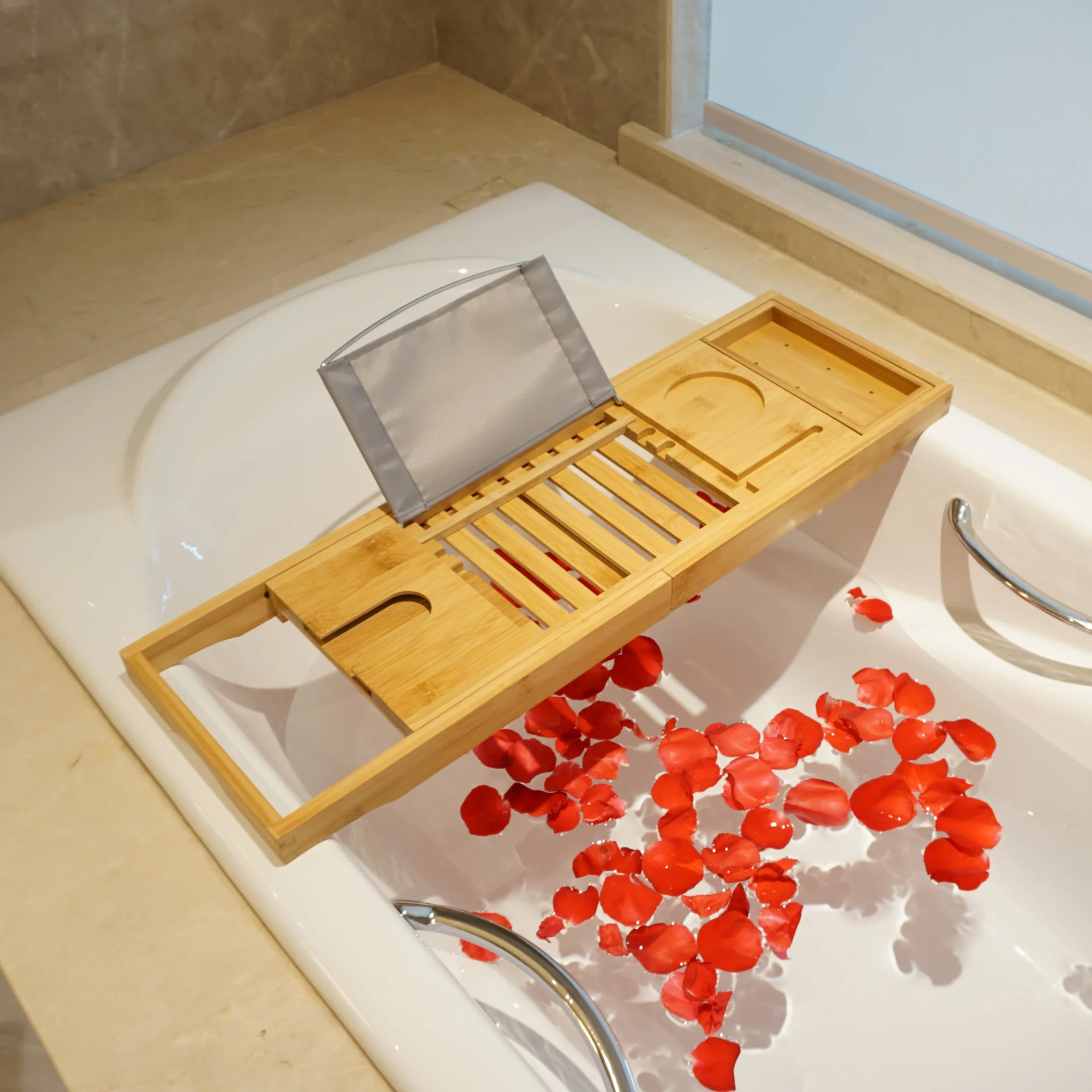 High Quality Bamboo Bath Tray Expandable Deluxe Bath with Tablet Stand ...