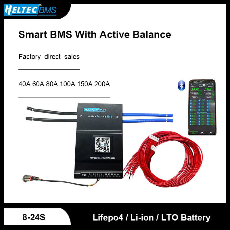 Active Balance 4s -25s Smart Bms 40a 60a 80a 100a 150a 200a 1000a Bms 0.4a 0.6a 1a 2a Rs485 Can ...