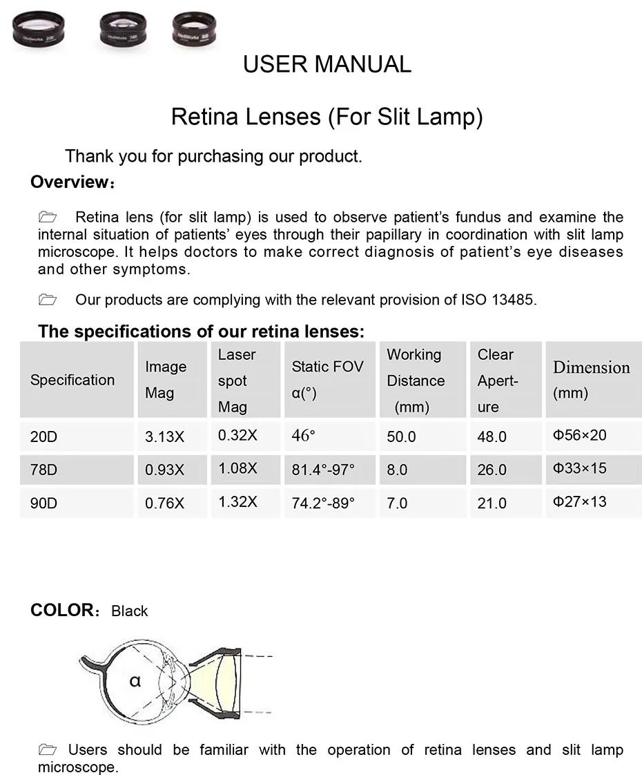 2023 New Slit Lamp Retinal Lens 20D 78D 90D Ophthalmic Fundus Lens ...