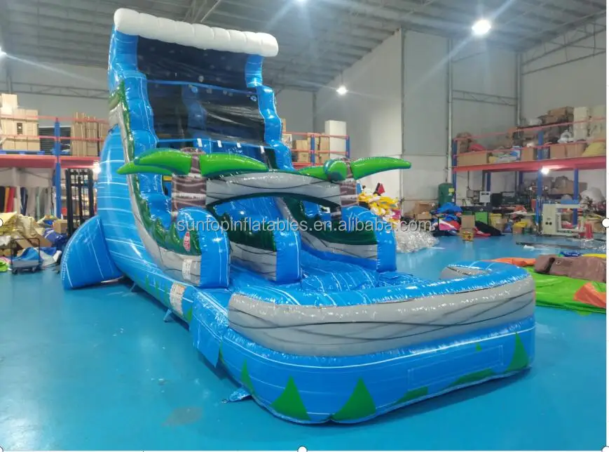 Commercial Backyard Palm Tree Jumping Bouncer Marble Tropical Water ...