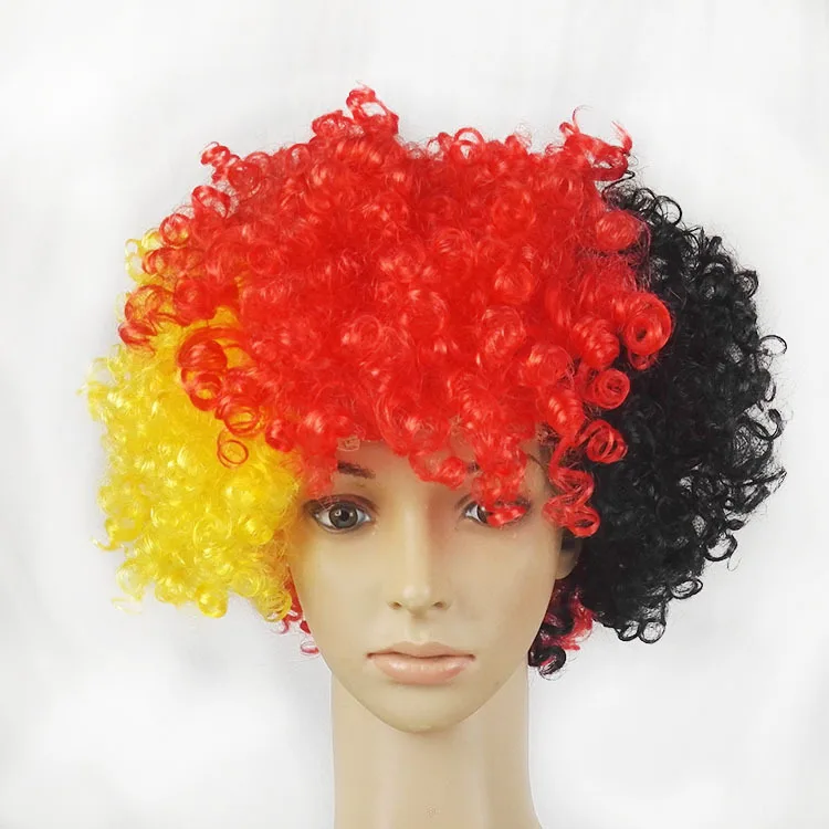 National Country Flag Colorful Afro Football Flag Fan Wig Short Curly ...