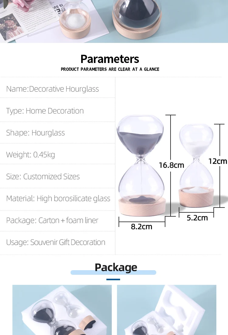 Wholesale Creative Time Glass Sand Clock Black White Sand Hourglass 5min 30 Min 60min Hourglass