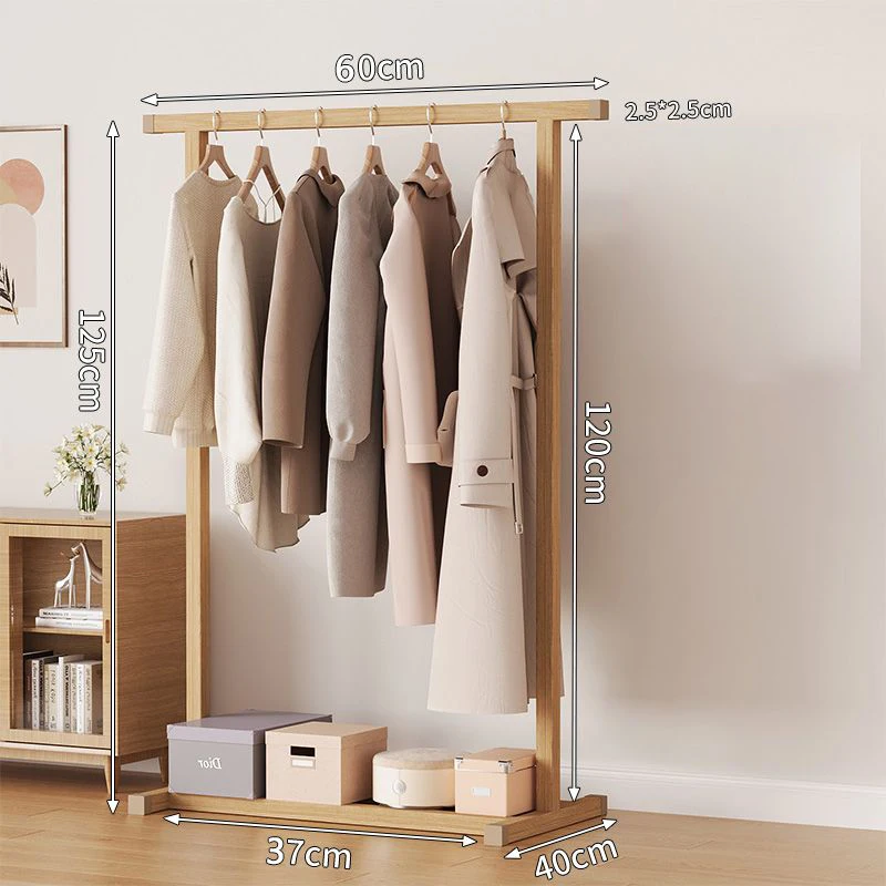 Solid wood hanging clothes rack, floor standing bedroom clothes rack ...