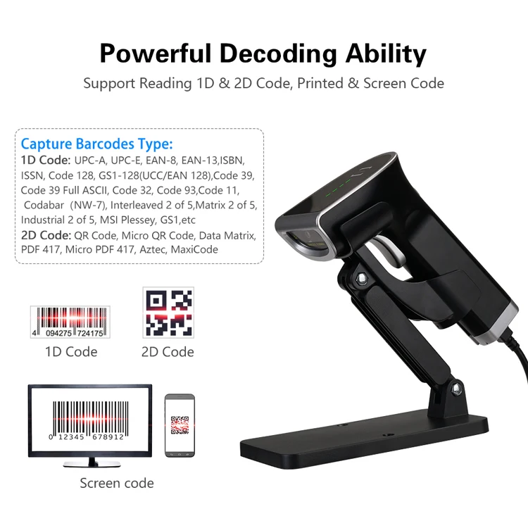 Hands-free 2D Qr Bar Code Reader Lector De Codigo De Barras USB Wired ...
