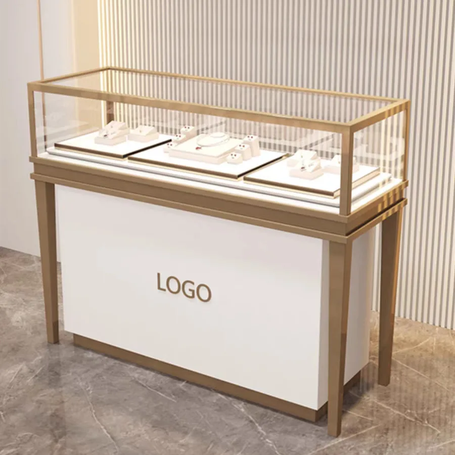 Commercial Jewelry Display Case Metal Gold Jewelry Store Display ...