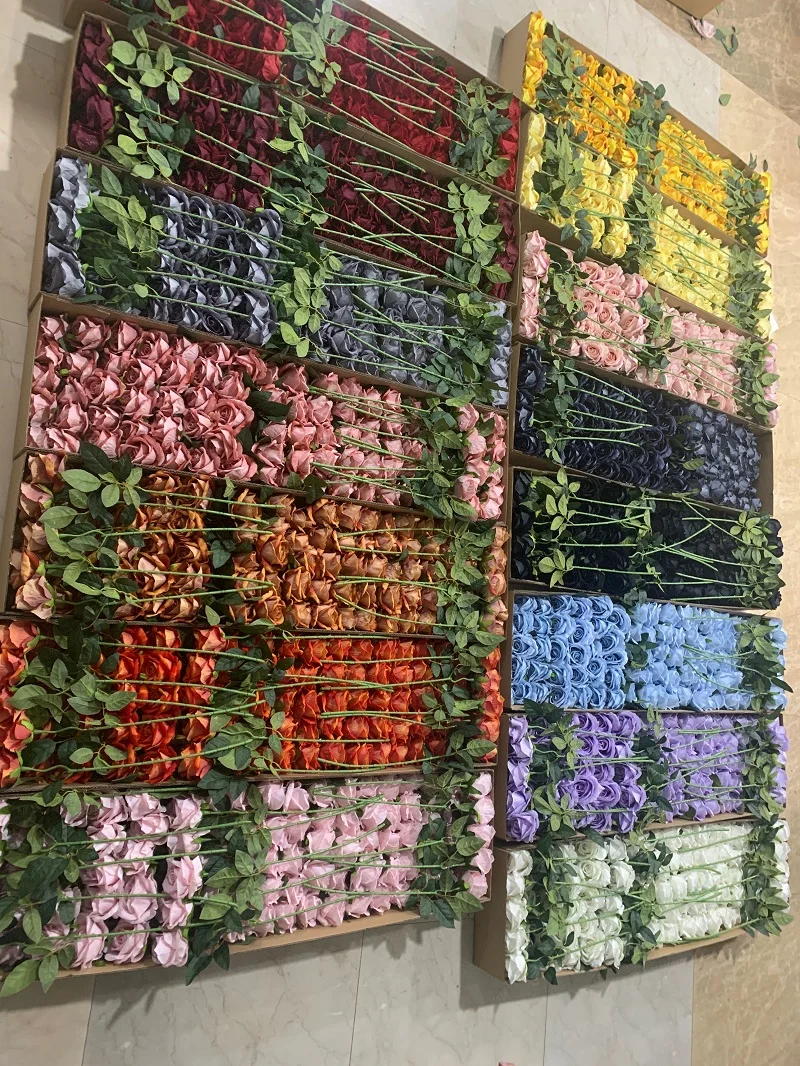 Jad Pretty Multi-colors Large Heads Artificial Rose Flower Single Stem Velvet Red Rose Flowers ...