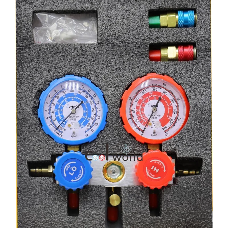 COOLWORLD Manifold Gauge Set - Precision for R134A, R22, R404A, R407C