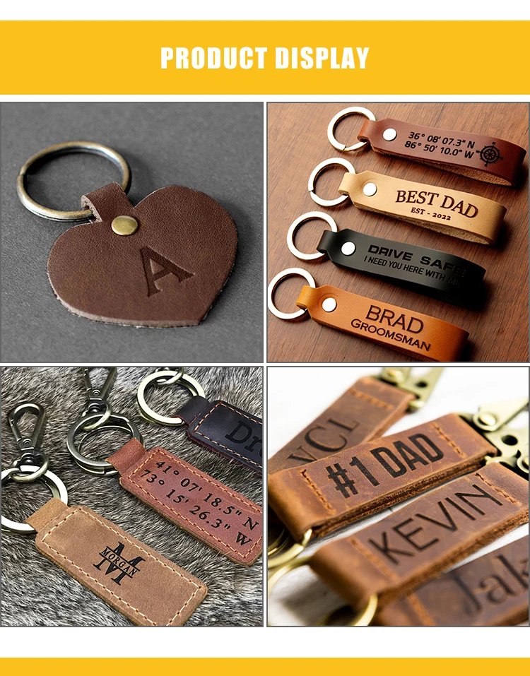 Custom Hot Stamp Logo Vintage Genuine Leather Keychain