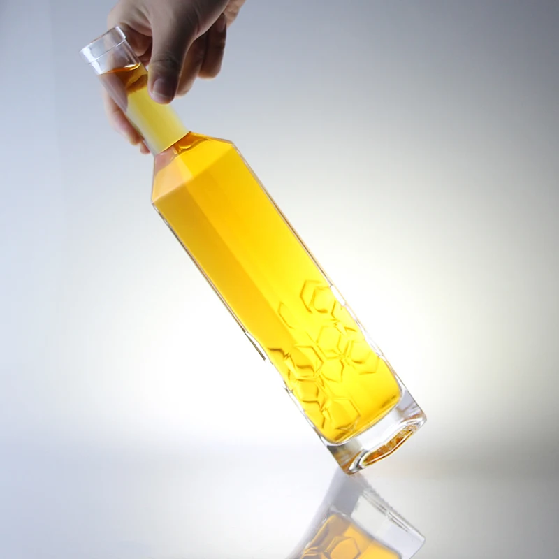 Hexagon Glass Bottle 750ml Whiskey Vodka Transparent Beehive Pattern ...