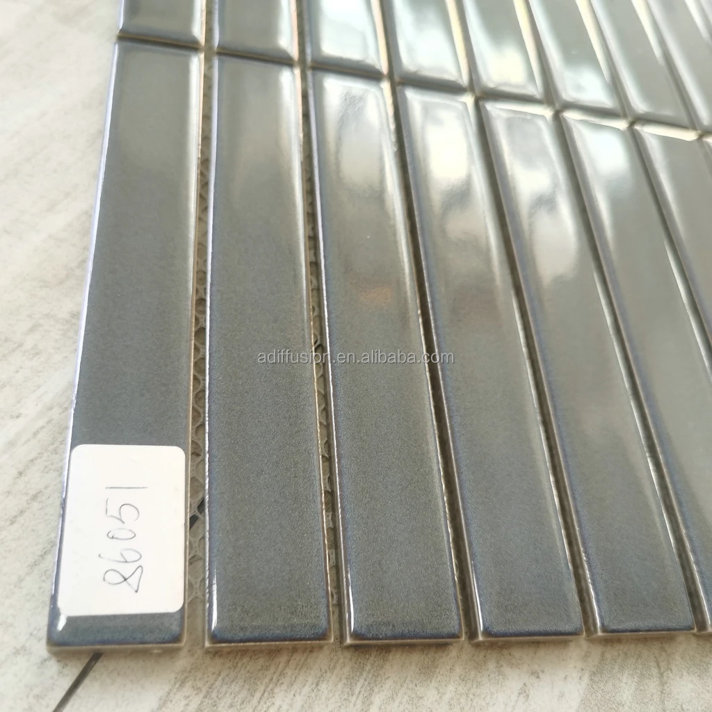 22*145mm Grey Color Strip Glazed Glossy Crystal Ceramic Mosaic Tile for ...