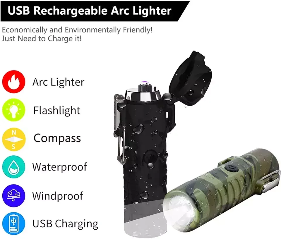 Newest Windproof Usb Flameless Lighters Beam Dual Arc Rechargeable ...