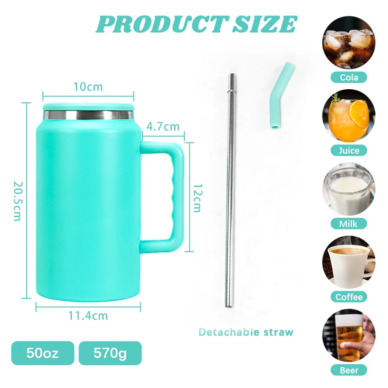 Stainless Steel Double Wall New Style 50oz Powdered Coated Coffee Mugs ...
