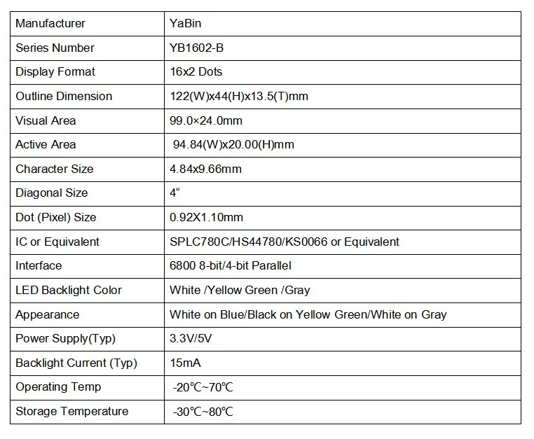 Big Size 16x2 LCD Display Module - 4 Inch Character Display