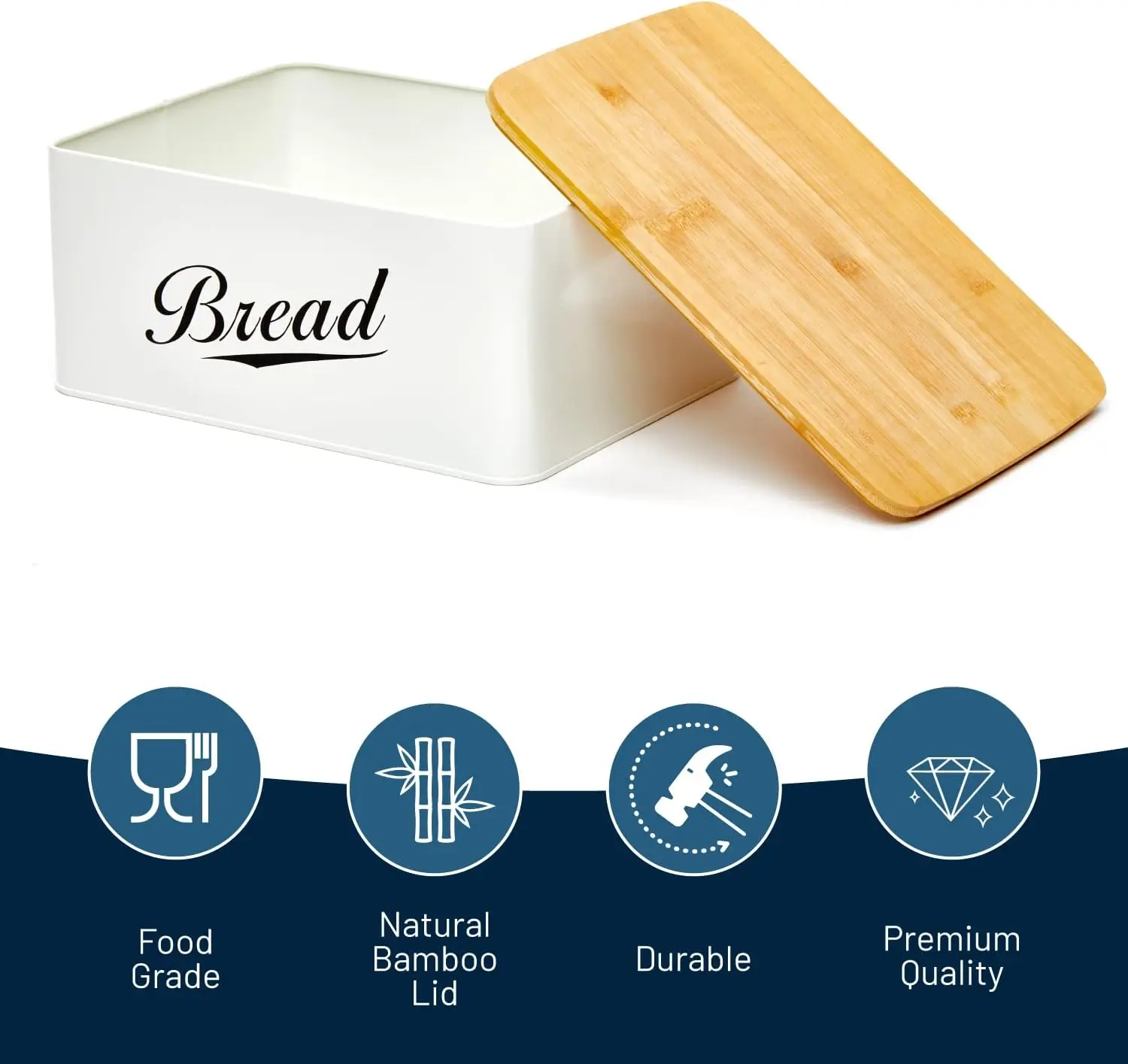VMAX Modern Metal Bread Box with Bamboo Cutting Board Lid