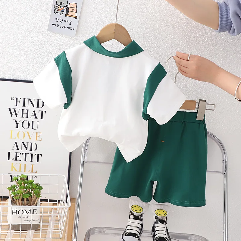 2024 Boys' Summer Short Sleeve Suit Kids Wear Two-Piece Cotton Fashion ...