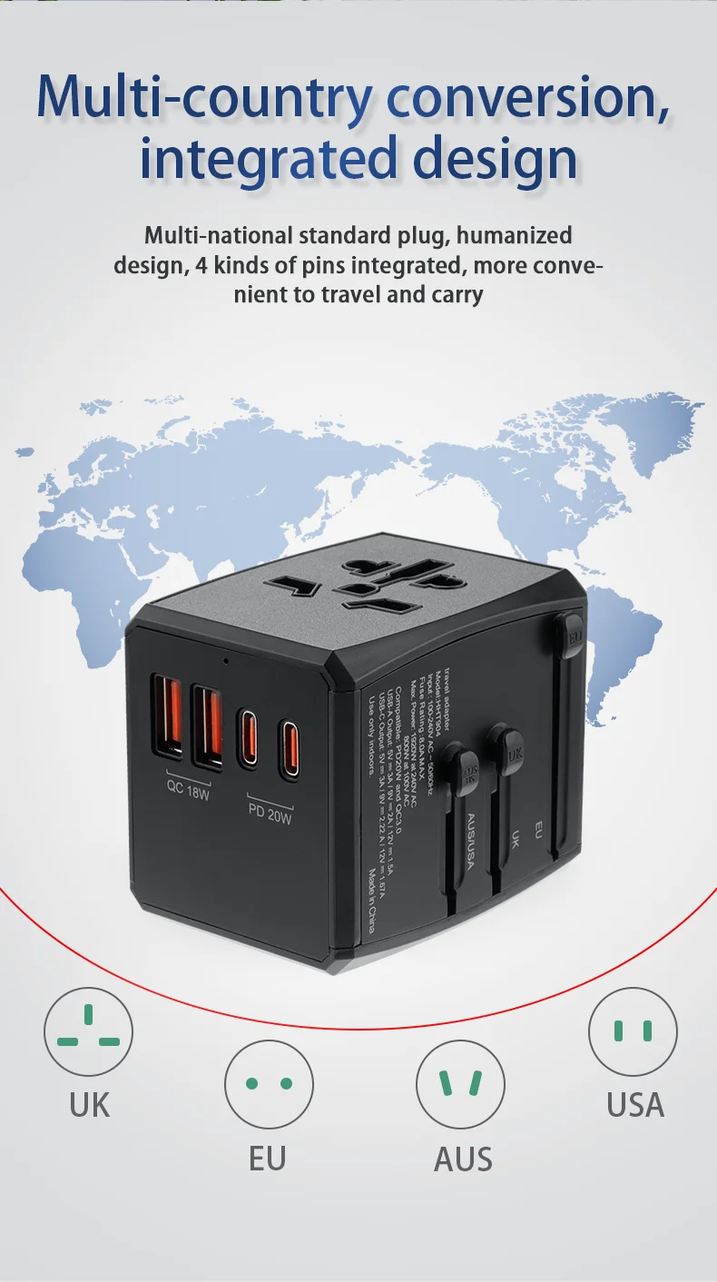 Universal Travel Adapter Worldwide International Travel Plug Adapter with 2 USB-C PD20W and 2 ...