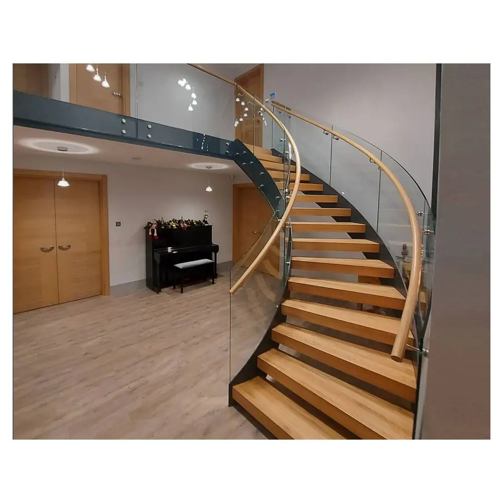 Modern Glass Baluster Glass Balustrade Stair Case Stringer Oak Wood ...