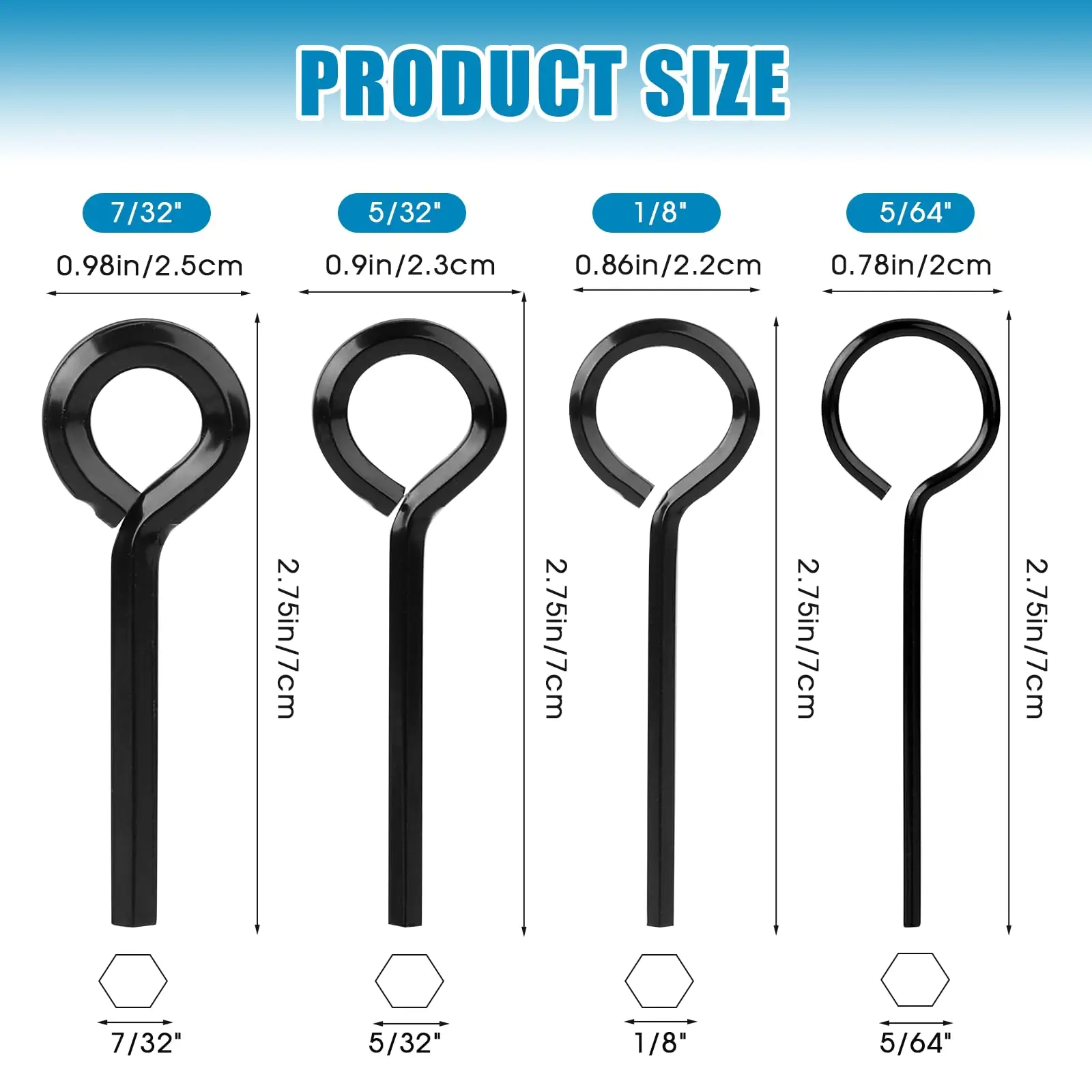 Standard Hex Dogging Key Allen Wrench Keychain - 5/64" to 7/32"