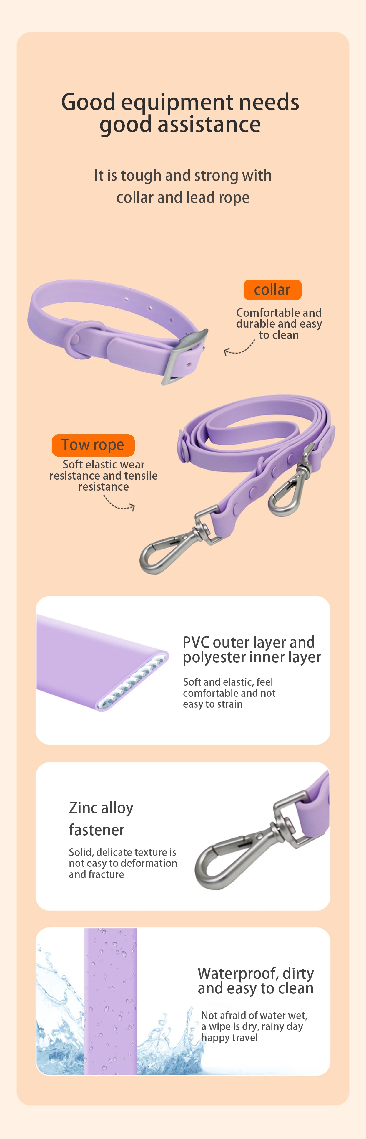 Custom Luxury Waterproof Silicone Pet Leashes and Collars