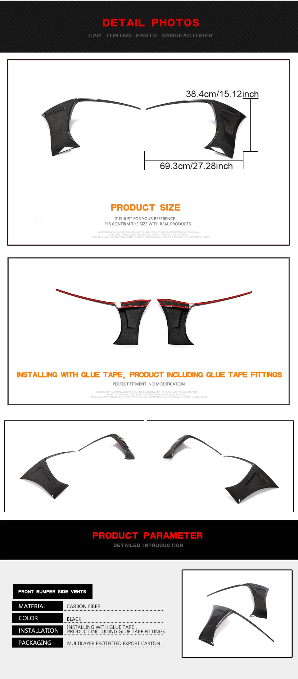 JC Sportline Carbon Fiber T6 Front Bumper Trim for VW T6 Van