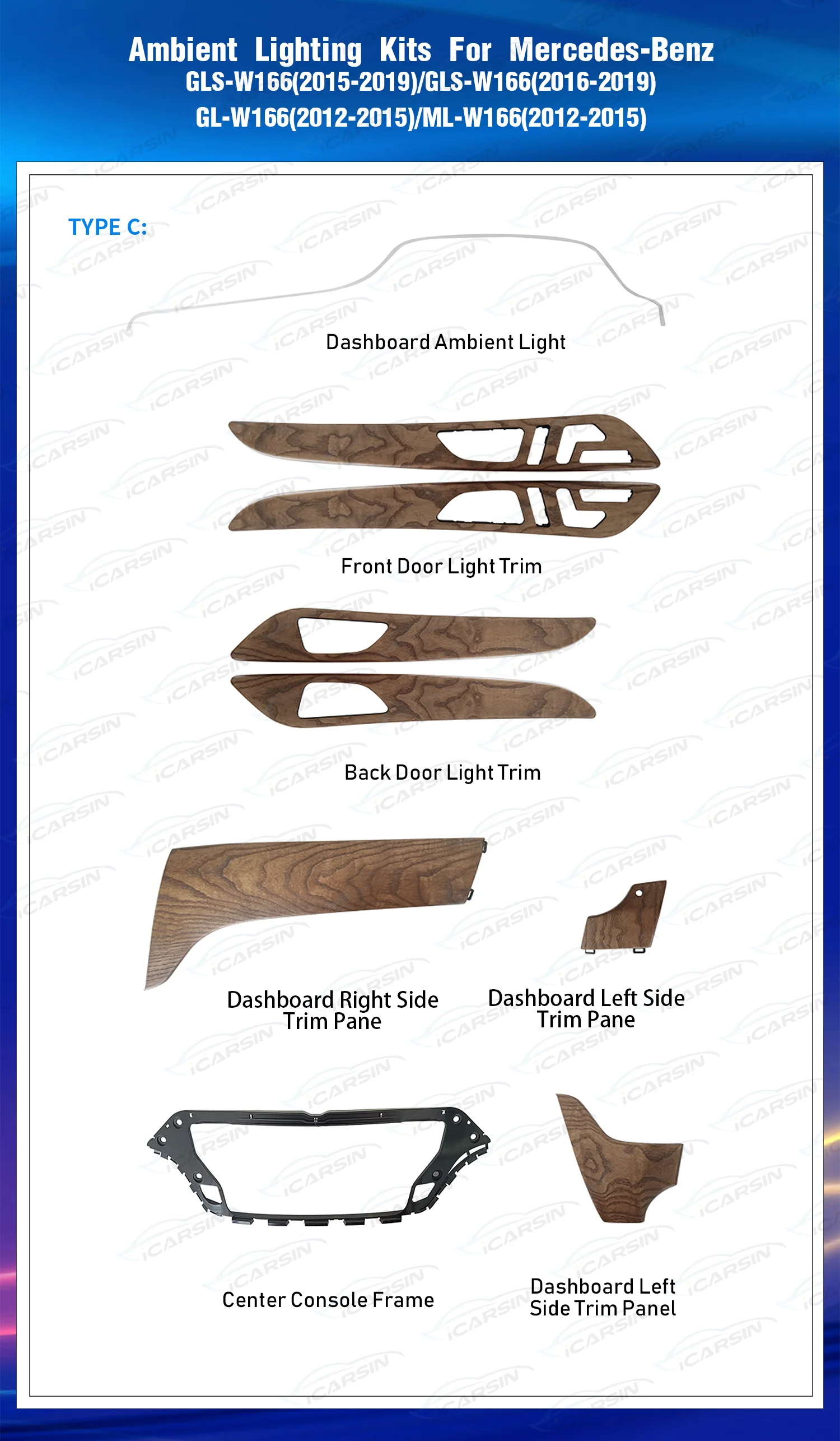 Icarsin W166 Upgrade 64 Colors LED Car Interior Lighting