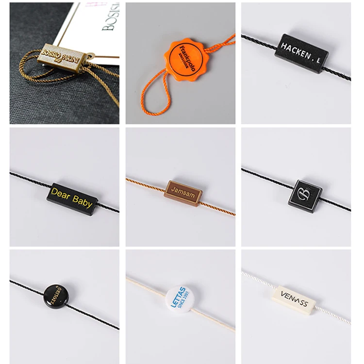 Custom 3d Embossed Brand Name Logo Garment Hangtag String Loop Plastic ...