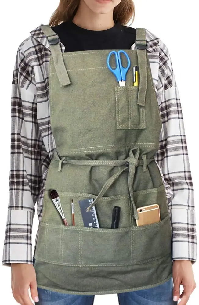 Canvas Painting Apron - Army Green for Artists & Gardeners