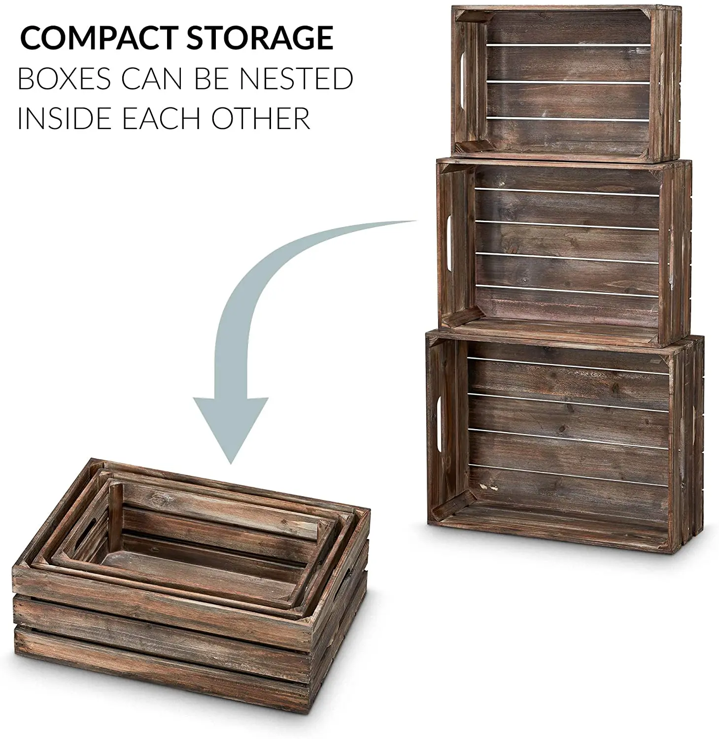 Barnyard Designs Rustic Wood Nesting Crates with Handles Decorative ...