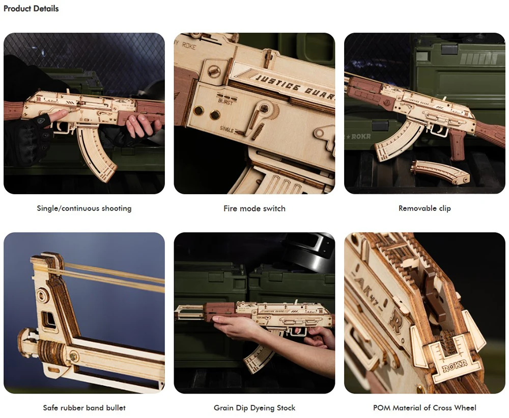 Robotime Rokr Tiktok Hot Selling 3d Wooden Puzzles Lq901 Ak 47 Rubber ...
