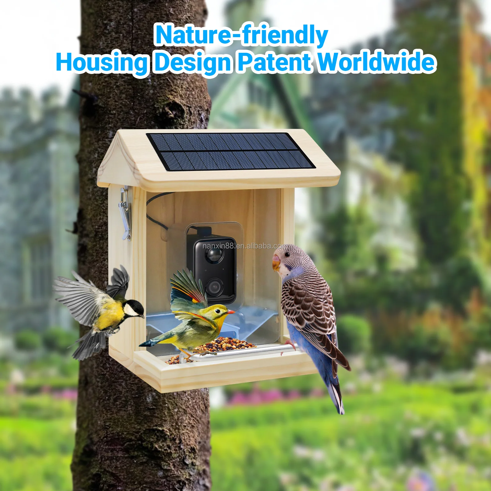 Smart Wooden Bird Feeder With Camera Waterproof Bird Camera With Solar ...