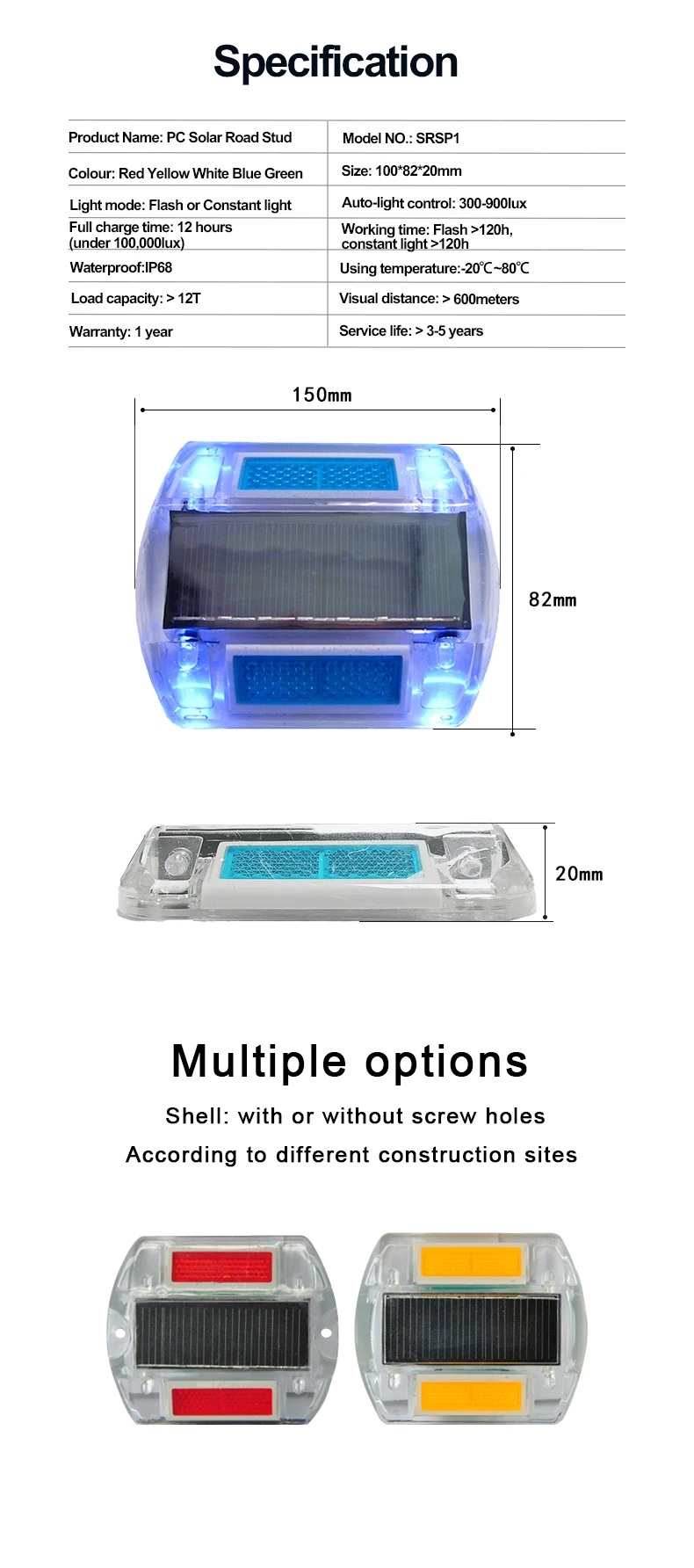 PC Solar Road Stud Blinker signal Light Solar Power LED Road Stud ...