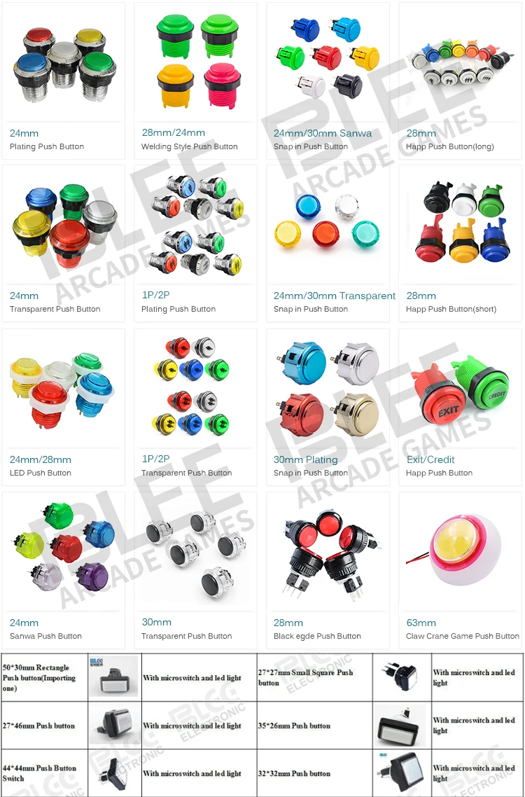 12 Volt Push Touch Button Switch Rectangle LED Arcade Buttons