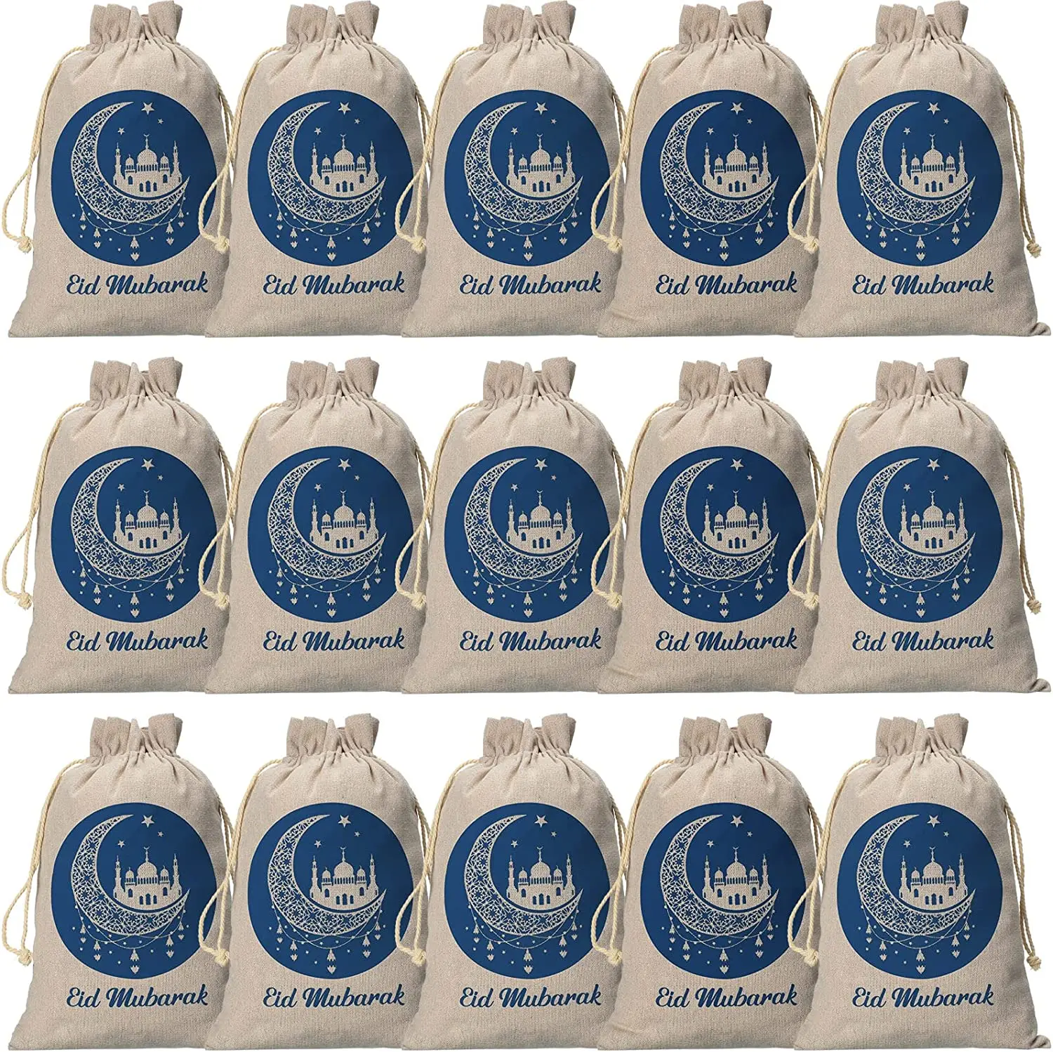 Ramadan Eid Mubarak Recyclable Cotton Drawstring Gift Bag Large ...