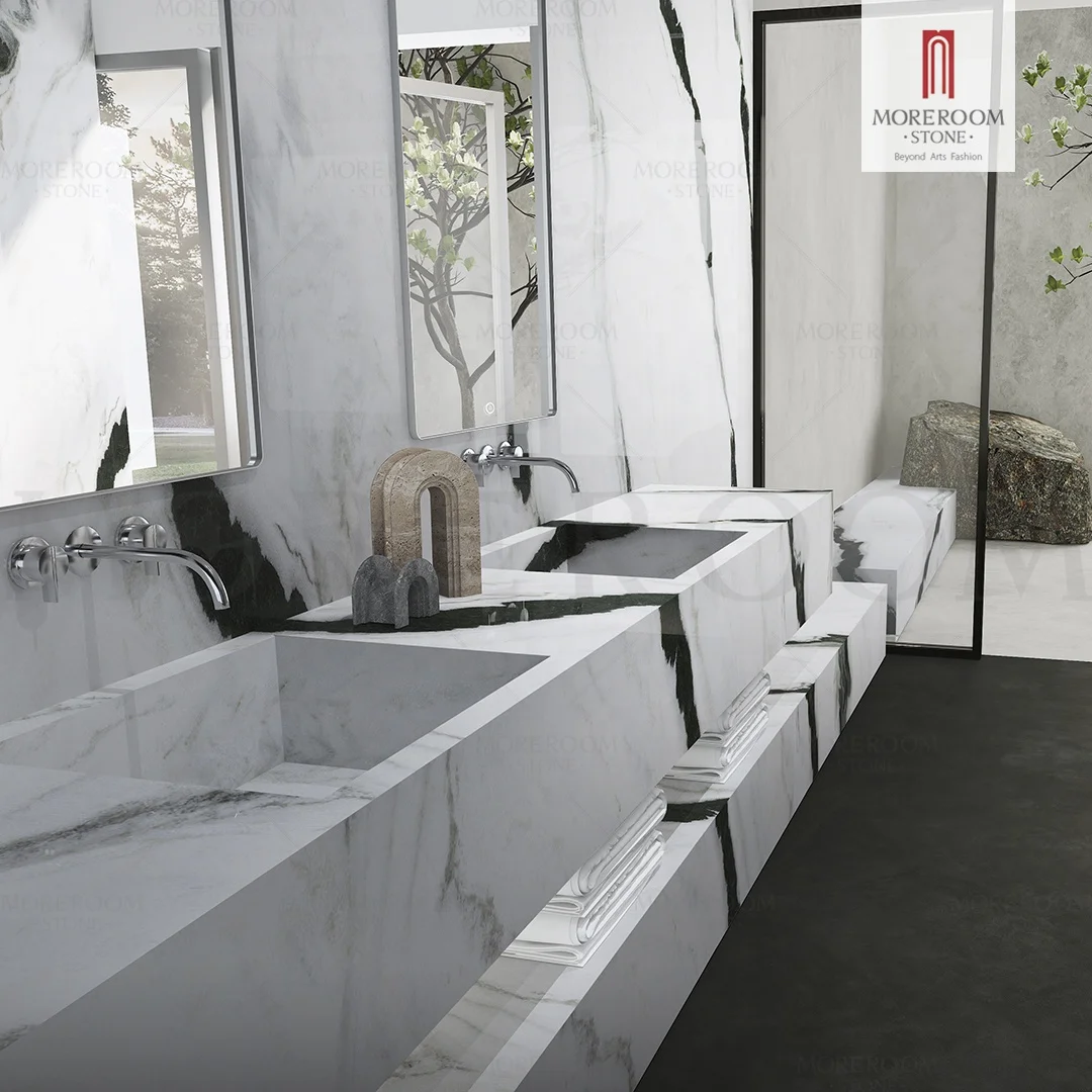 Modern Panda White Marble Sintered Stone Bathroom Cabinet