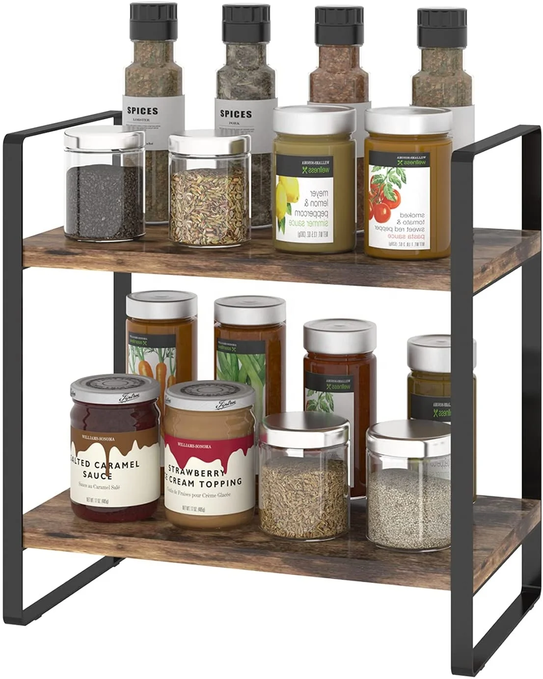 3 Tier Expandable Spice Rack Organizer For Cabinet Wood Farmhouse ...