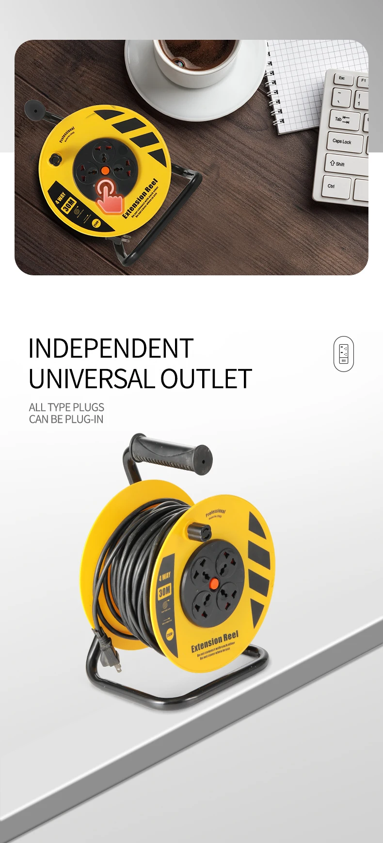 Universal Type 4 Way 50M Capacity Extension Cord Reel