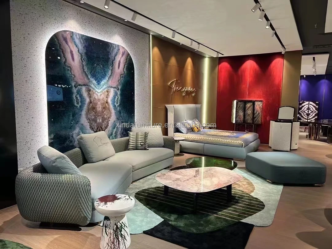 Luxury Gold Sofa - Italian Leather Modern Furniture Set