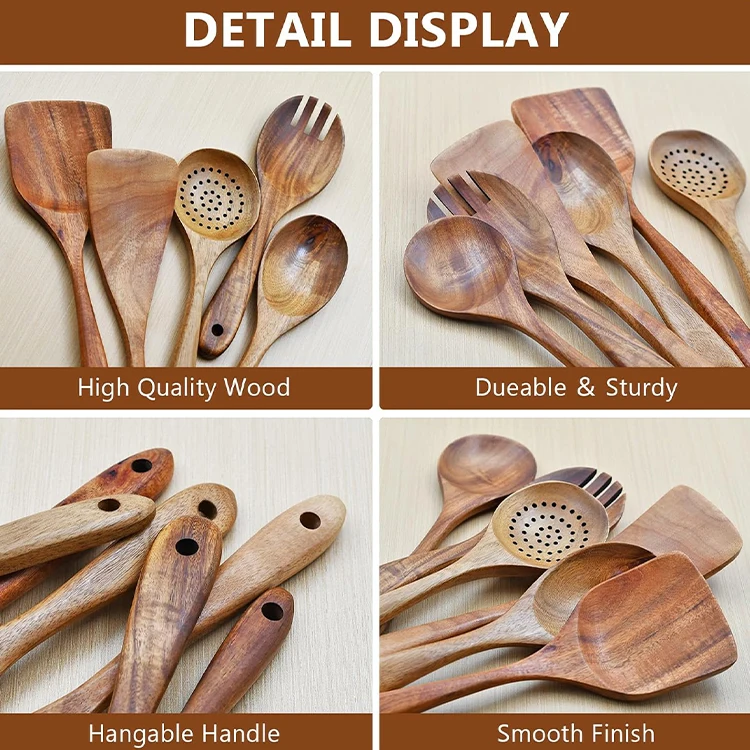 WDF New Product Teak Wood Spoon for Cooking 6 Pcs Ustensiles De Cuisine ...
