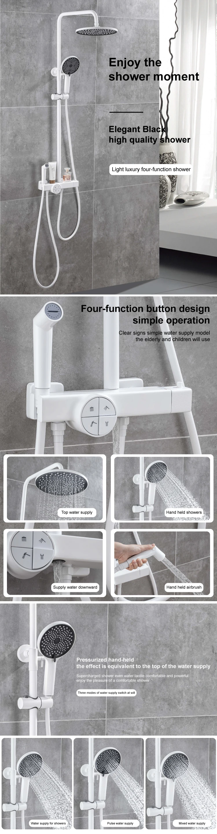 White Exposed Stainless Steel 4 Function Cold And Hot Water Button ...