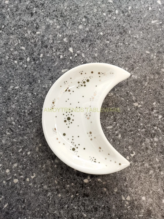 Celestial Ceramic Trinket Dishes - Moon Shaped Jewelry Holders