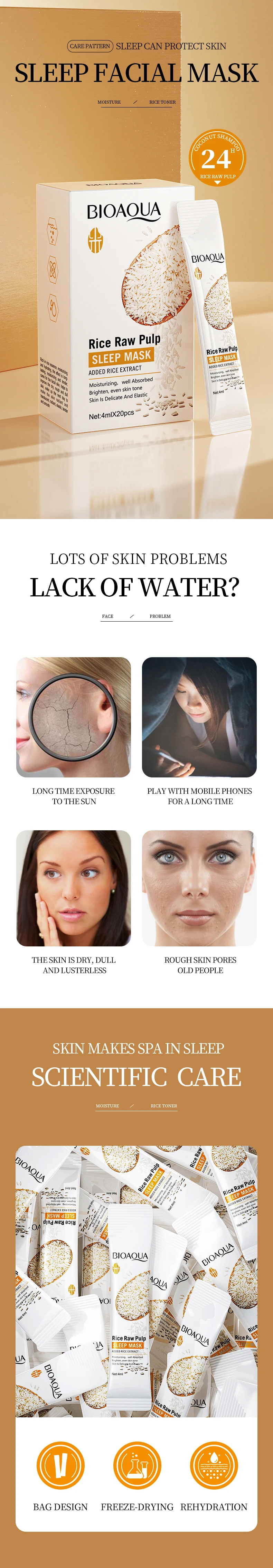 BIOAQUA Rice Raw Pulp Sleeping Masks - Whitening & Moisturizing