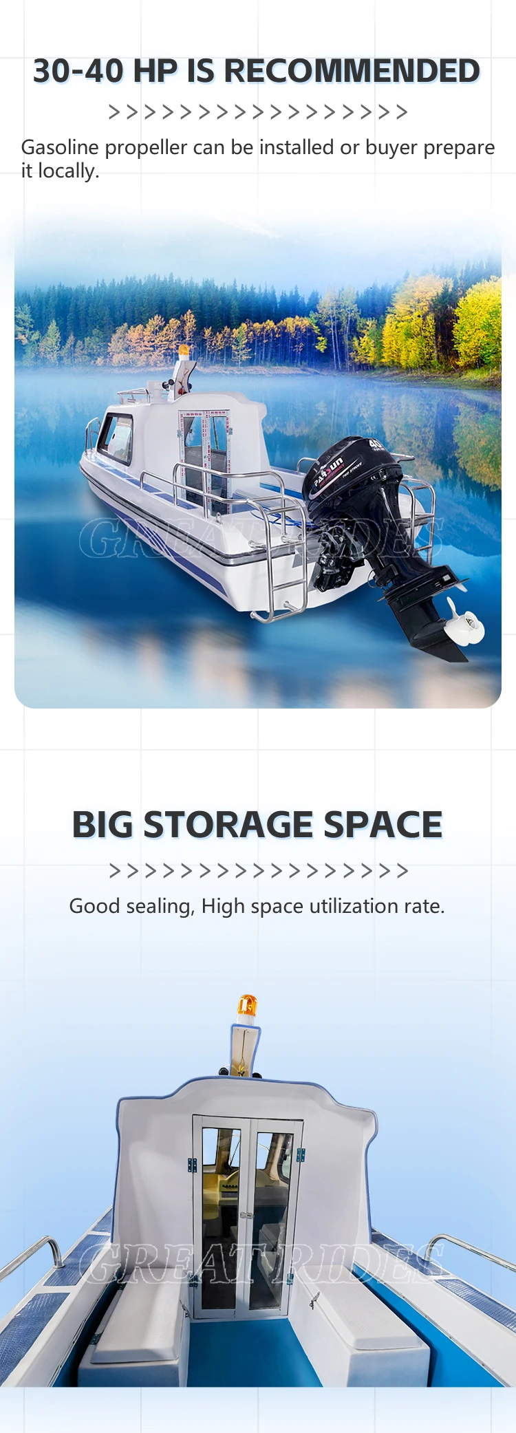 17ft/5.2m Fiberglass Small Jet Ski Wave Boat Half Closed Cabin Speed ...