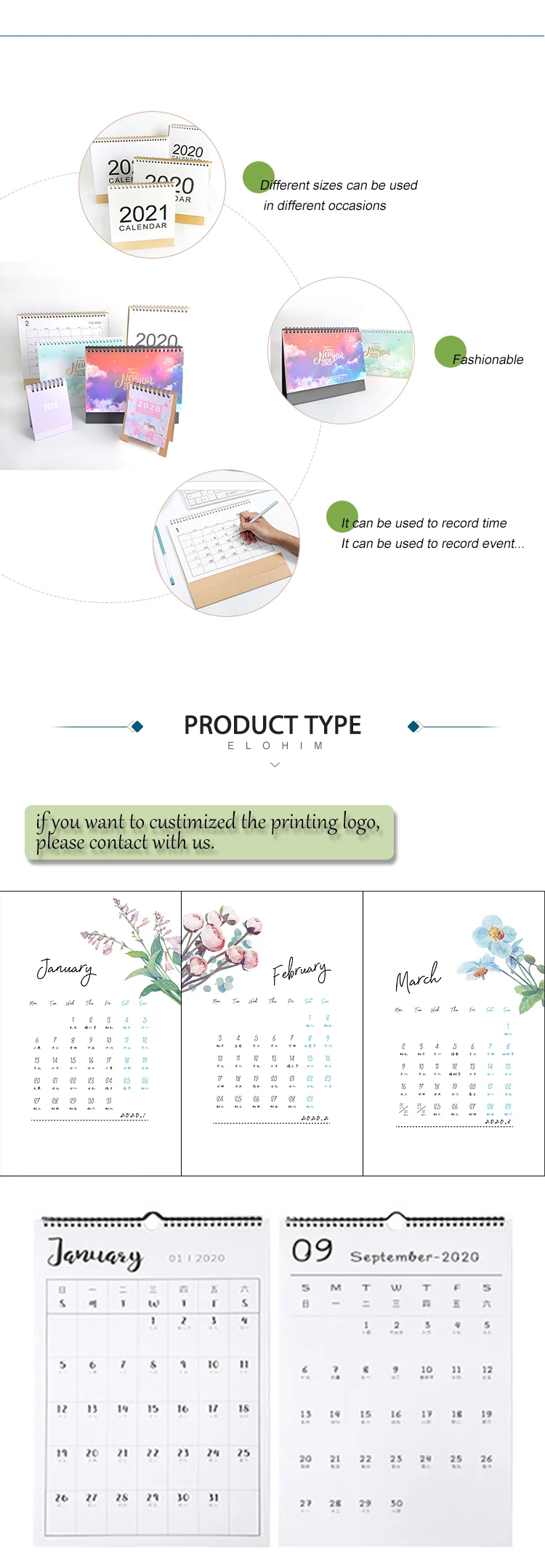 2019 Wooden Desk Calendar with Customized LOGO & Design