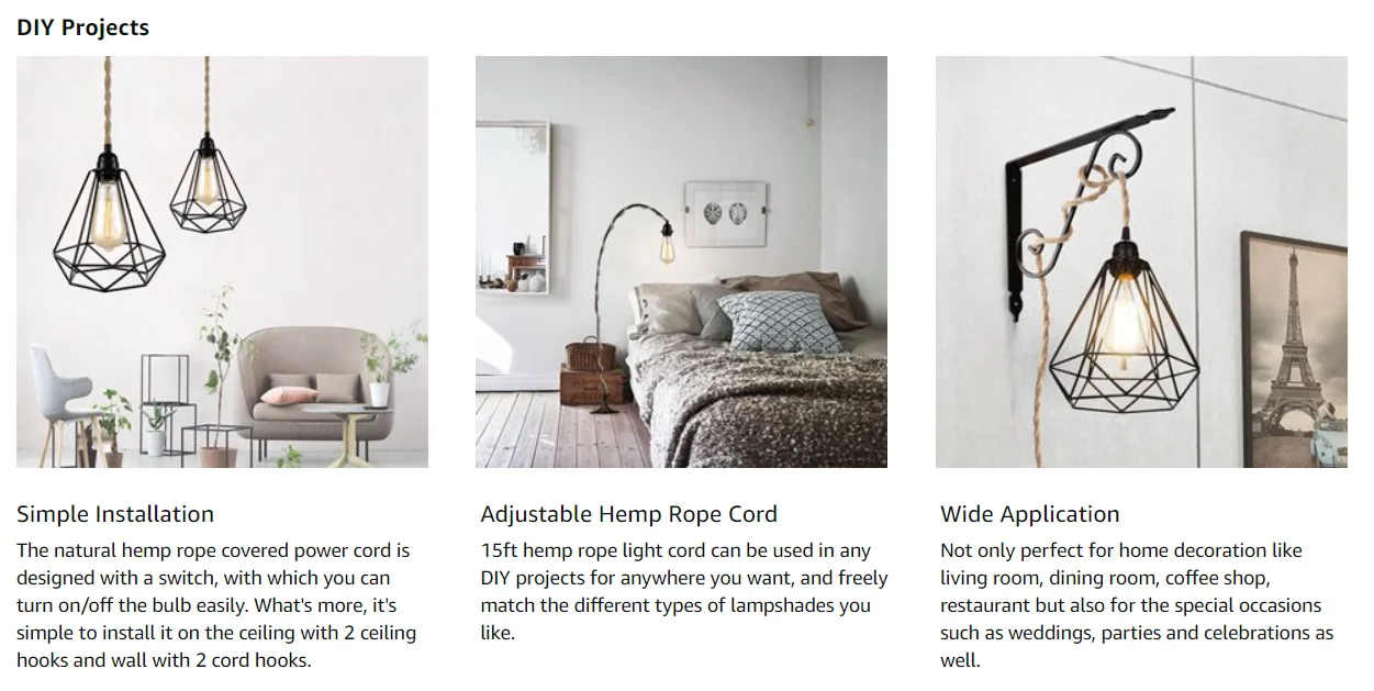 Oppstable Industrial 15ft Pendant Light Cord - Hanging Light Kit With ...