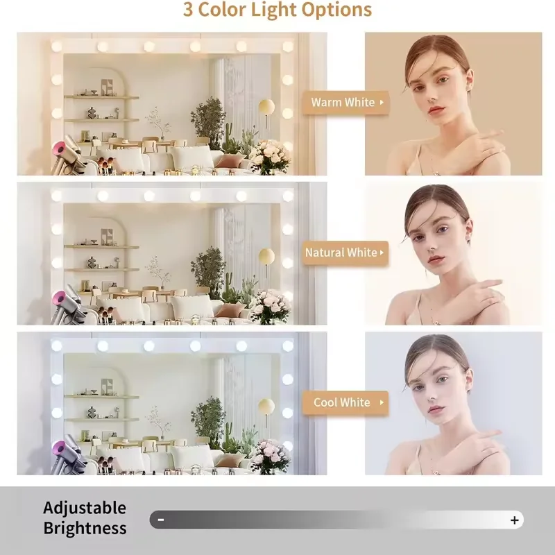 Dressing Table With LED Illuminated Mirror and Power Socket, Makeup ...