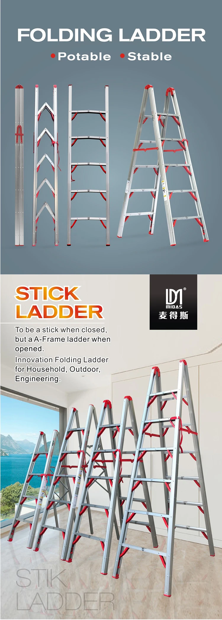 MIDAS Folding Ladders - Portable, Multi-Purpose Solutions