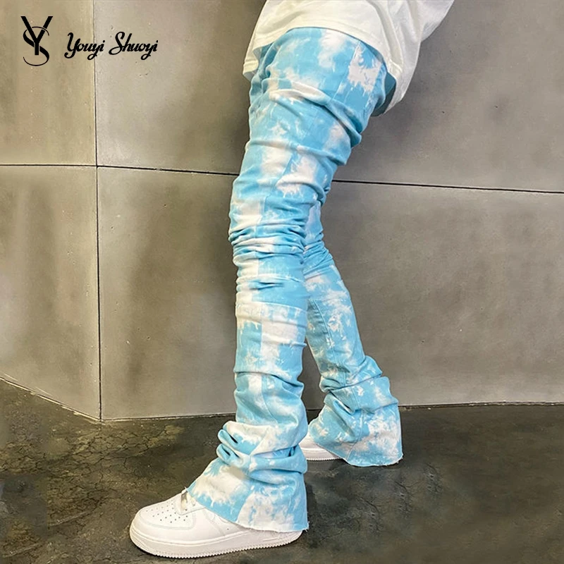 YYSY Streetwear Fashion Stack Jeans Custom logo Color Denim Flare Pants ...
