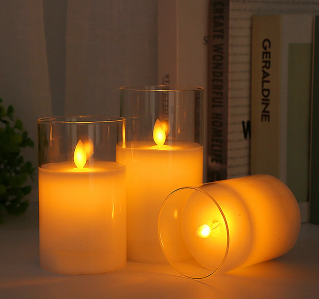 Clear Glass Acrylic LED Candles with Remote Control Flameless Candles ...