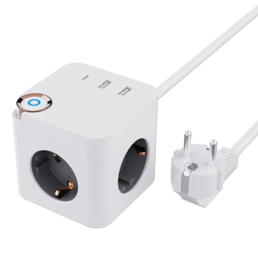 Customizable Extension Cube - 3 EU Outlets, 2 USB, 1 Type C
